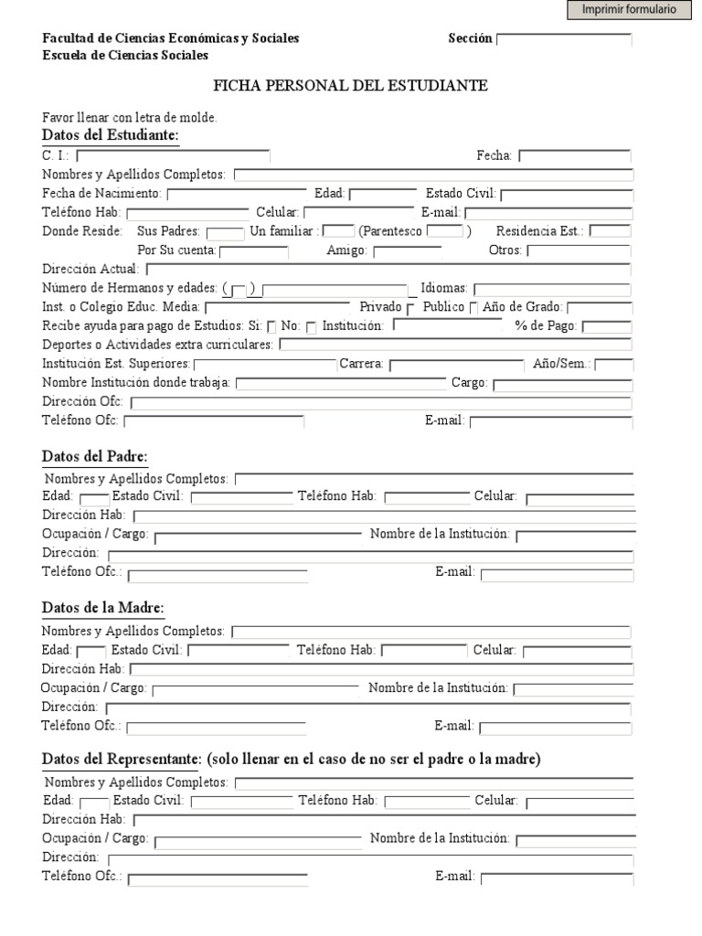 Formulario de datos personales de un estudiante | PDF