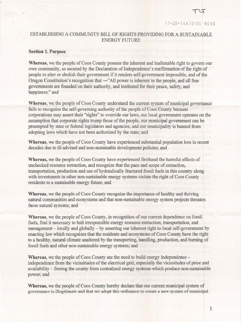 Coos County Energy Rights Ordinance | PDF | Natural And Legal Rights ...