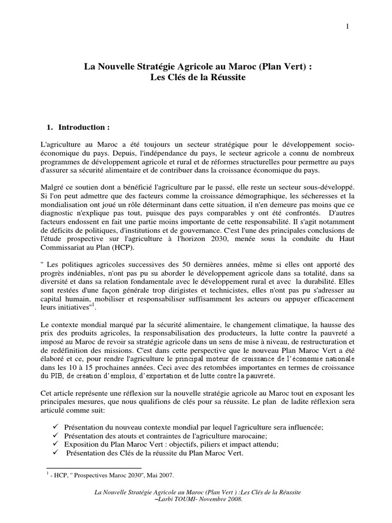 Clés du Plan Vert au Maroc | PDF | Maroc | Agriculture