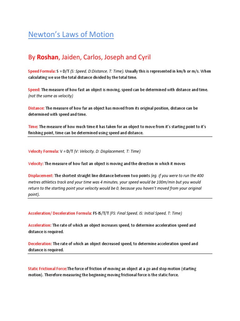 Newton's Laws of Motion Notes | PDF | Force | Acceleration