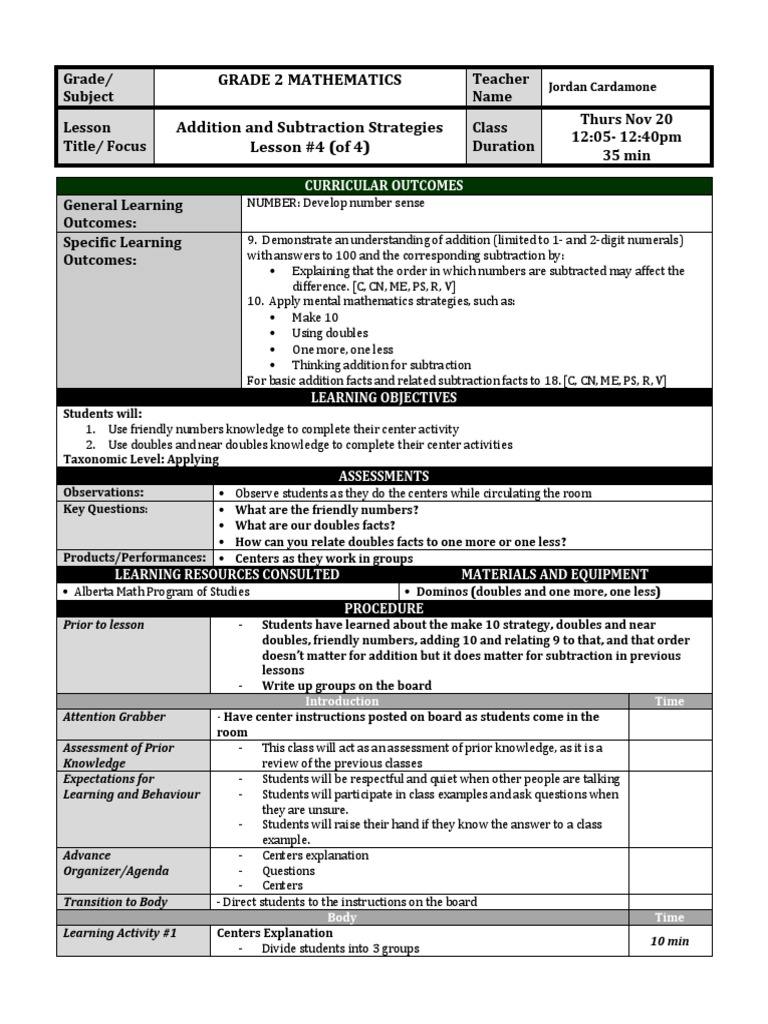 Lesson 4 - Add Subtr Strategies | PDF | Educational Assessment ...