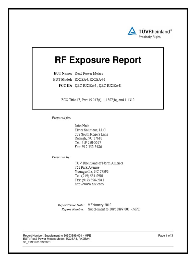 FCC RF Exposure Report For Elster Meter QZC-RX2EA4 | PDF | Radio ...