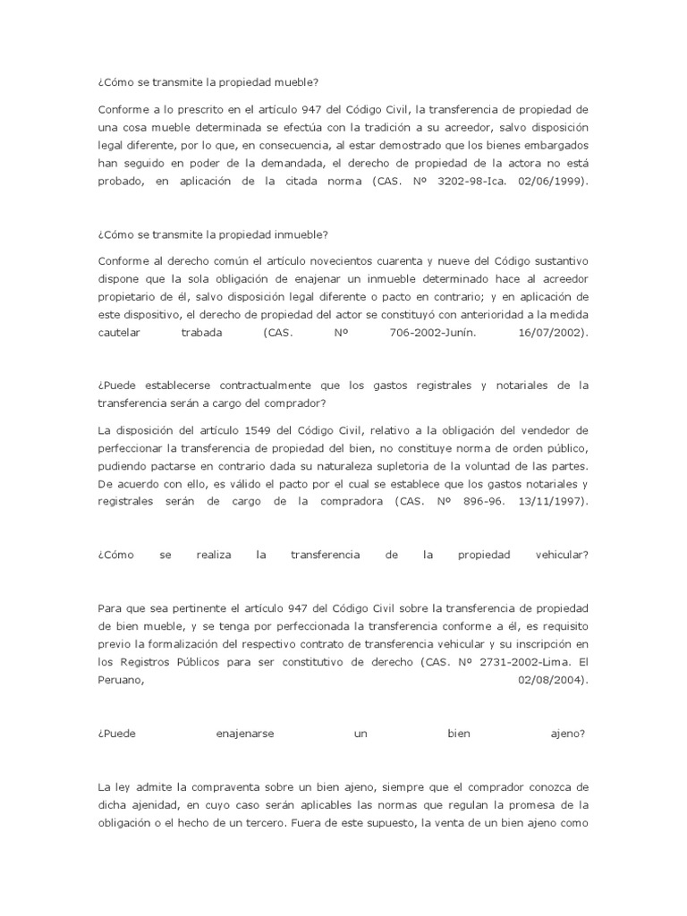 Cómo Se Transmite La Propiedad Mueble | PDF | Propiedad | Pagos