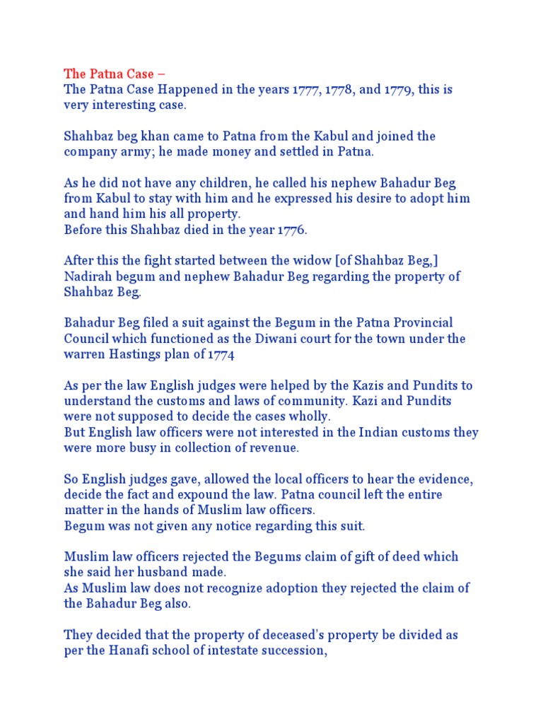 The Patna Case: 1777-1779 Overview | PDF | Supreme Court Of India ...