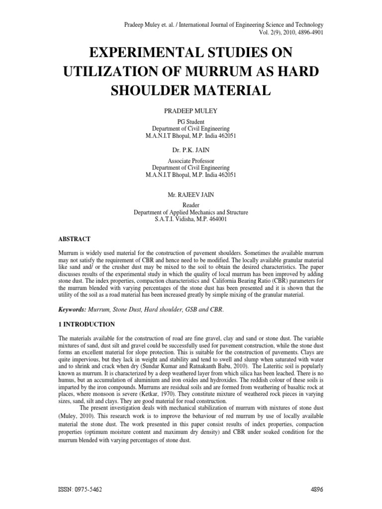 Experimental Studies On Utilization of Murrum As Hard Shoulder Material ...
