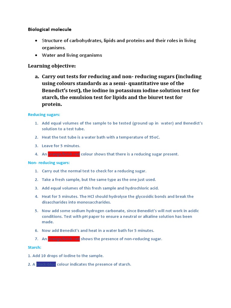 Biological Molecule Notes Cie As Biology PDF | PDF | Properties Of ...