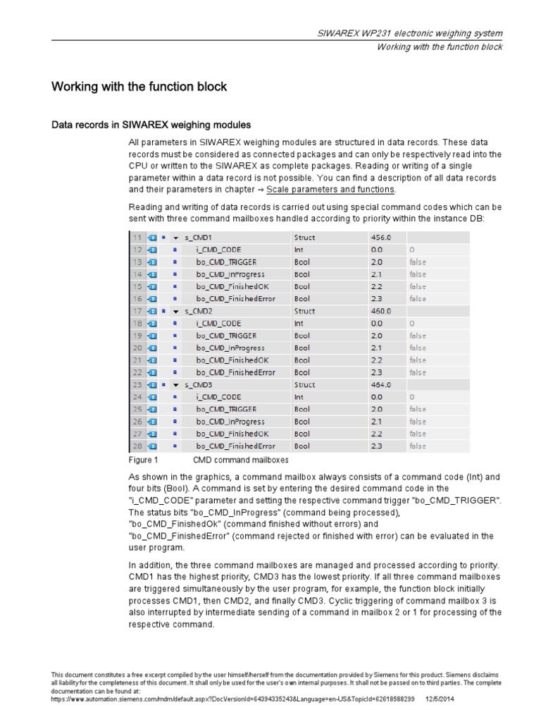 SIWAREX WP231 Electronic Weighing System - Working With The Function Block | PDF | Parameter ...