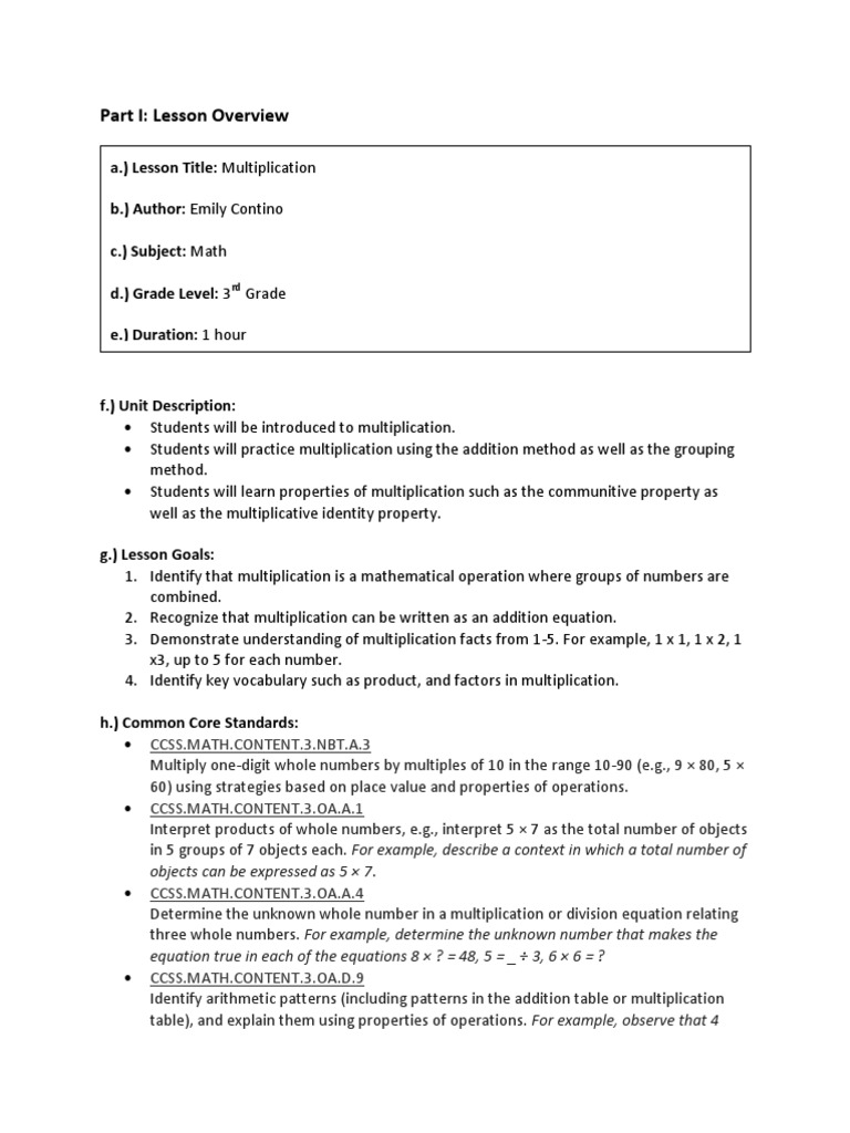 Udl Math Lesson Plan | PDF | Multiplication | Educational Assessment