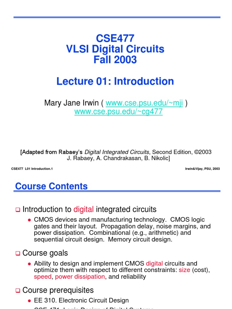 Cse477 1intro | PDF | Cmos | Mosfet