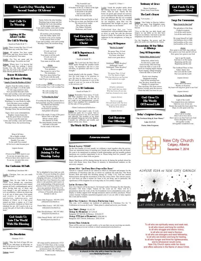 December 7, 2014 Worship Folder | PDF | Lord's Prayer | Confession ...