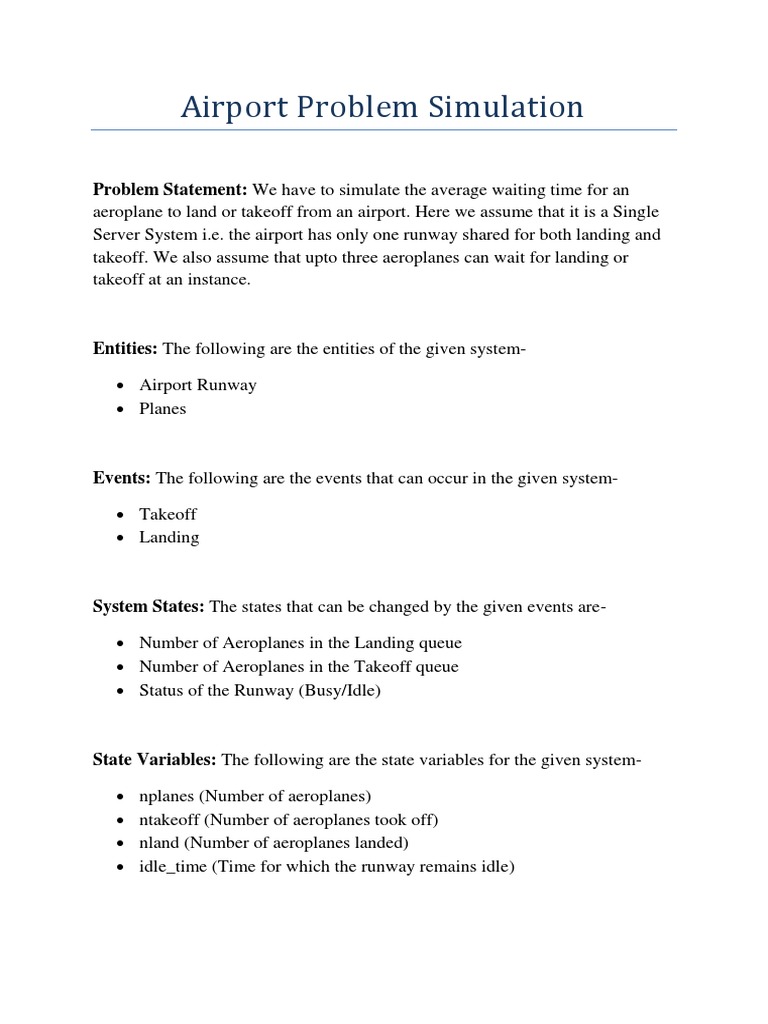 Airport Problem Simulation | PDF | Takeoff | Queue (Abstract Data Type)