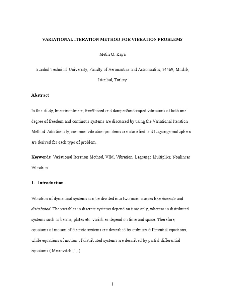 Variational Iteration Method For Vibration Problems Pdf Nonlinear