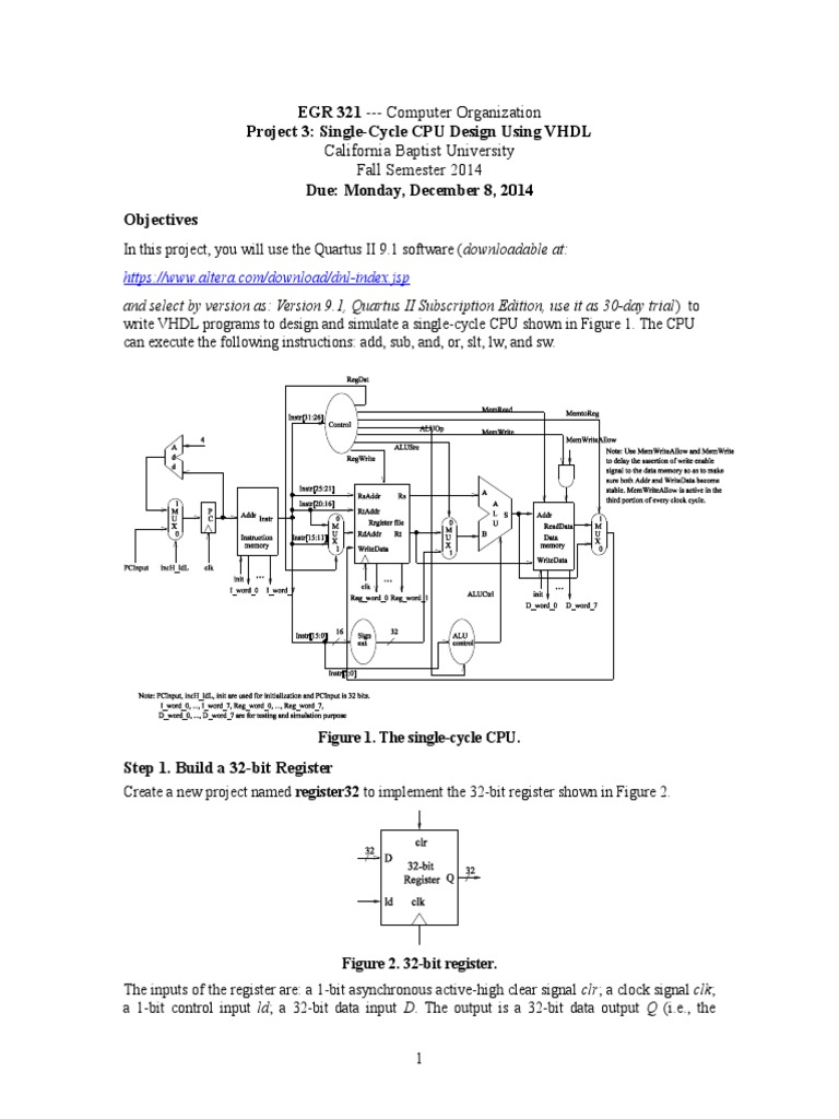 The Single Cycle CPU Project | PDF | Vhdl | Input/Output