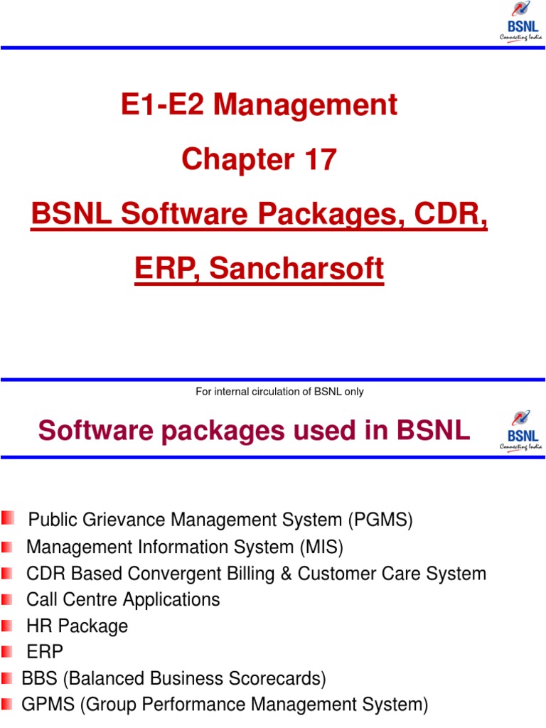 E1-E2 Management BSNL Software Packages, CDR, ERP, Sancharsoft