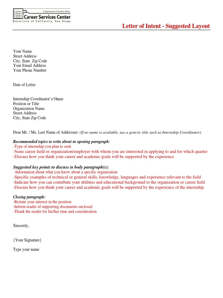 Letter of Intent Updated Oct 10 | PDF | Career & Growth