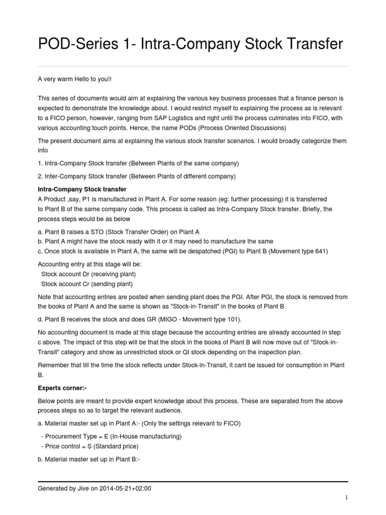 Intracompany Stock Transfer 1 | PDF | Valuation (Finance) | Inventory