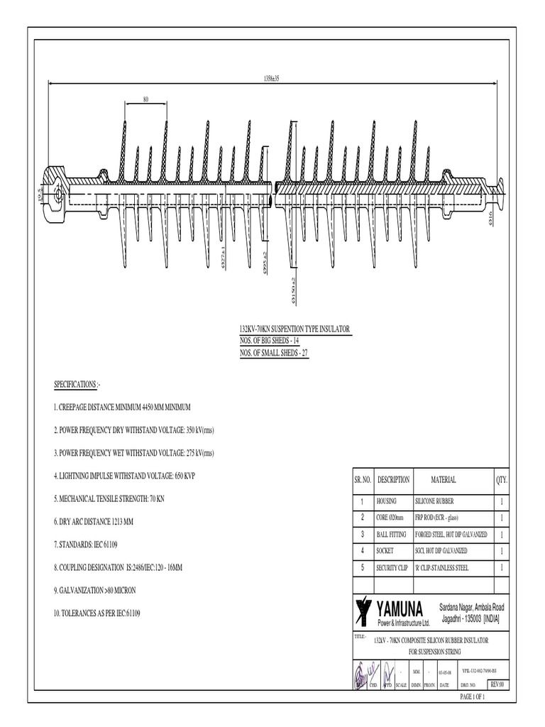Drawing 132kV-70 KN Polymeric Insulator | PDF | Technology & Engineering
