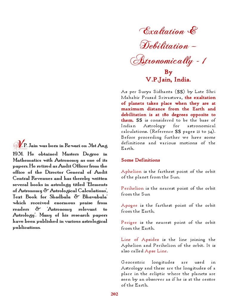 Exaltation and Debilitation of Planets | PDF | Apsis | Astrometry