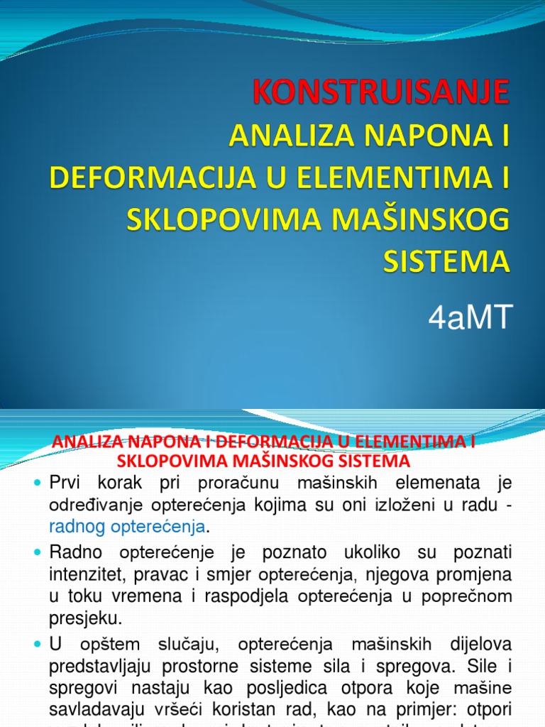 Analiza Napona I Deformacija U Elementima I Sklopovima Masinskog ...