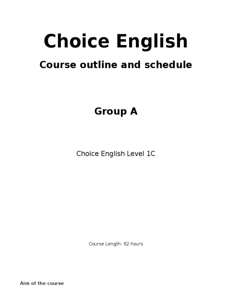 Choice English: Course Outline and Schedule | PDF | Classroom ...
