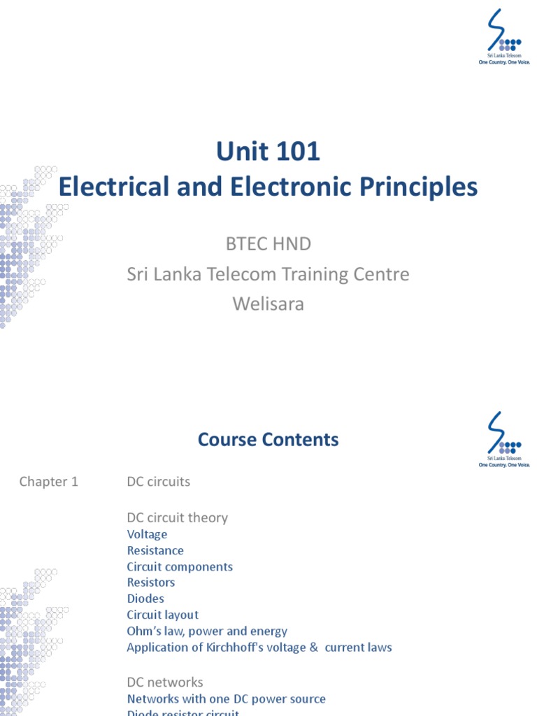 Unit 101 Electrical and Electronic Principles: Btec HND Sri Lanka Telecom Training Centre ...