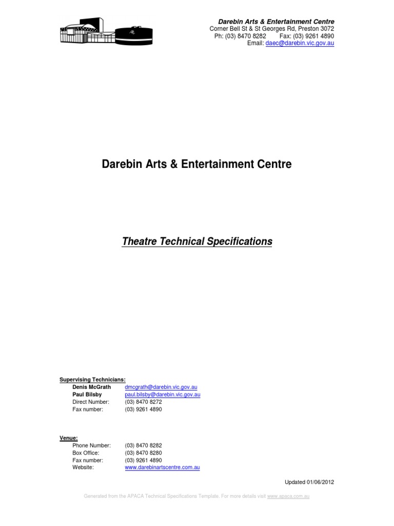 Theatre Technical Specifications Darebin Arts and Entertainment Centre ...