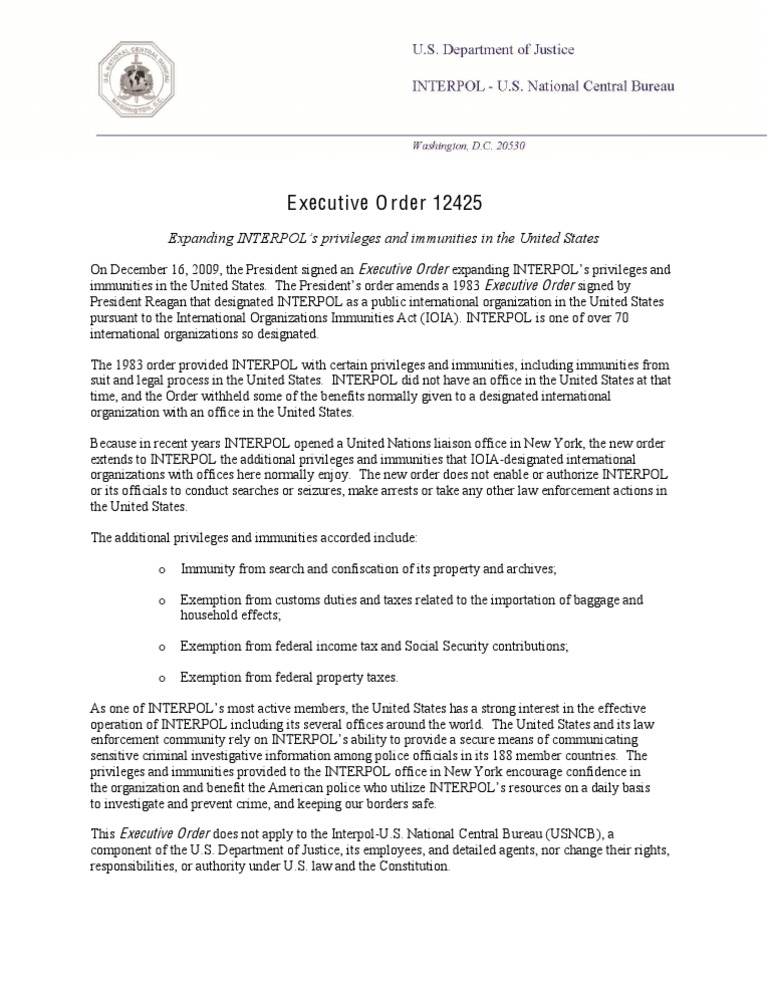 USNCB Statement-EO 12425 | PDF | Government | Justice