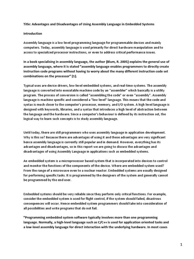 Applications of Assembly Language | PDF | Assembly Language | Embedded ...