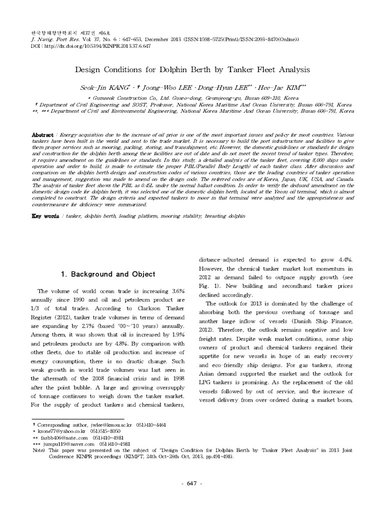 Design Conditions For Dolphin Berth by Tanker Fleet Analysis | PDF ...