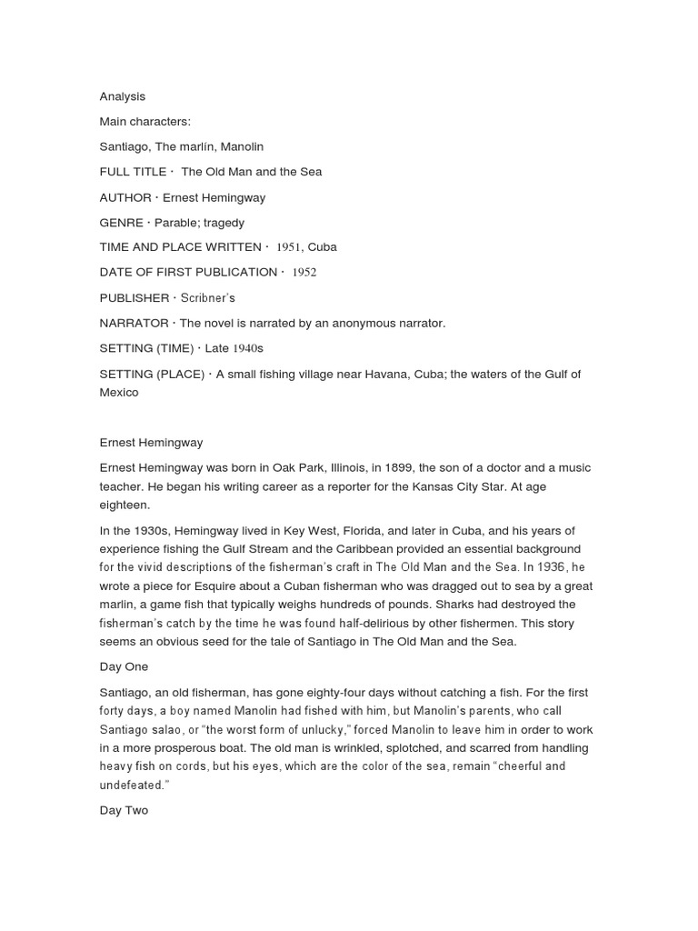 Analysis The Old Man and The Sea | PDF | Fish And Humans