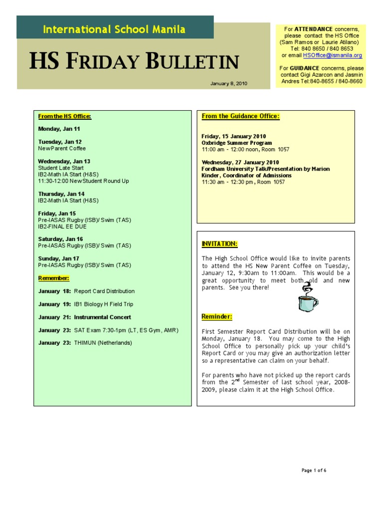 HS Friday Bulletin 01.08.10 | PDF | Bodyguard | Identity Document