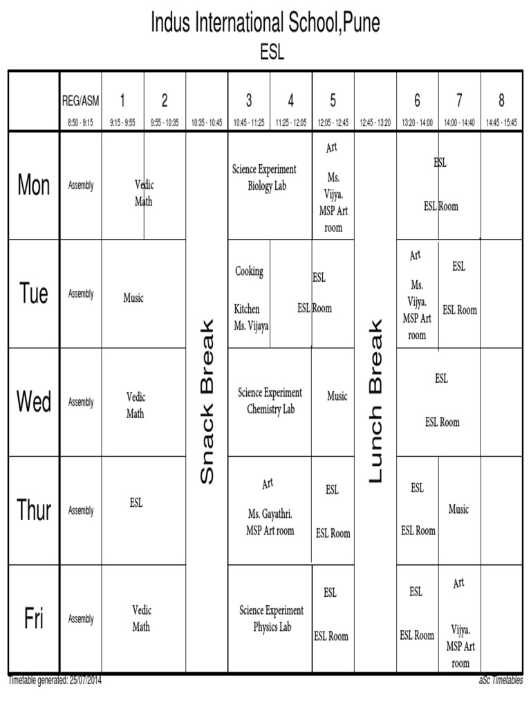 ESL Timetable | PDF