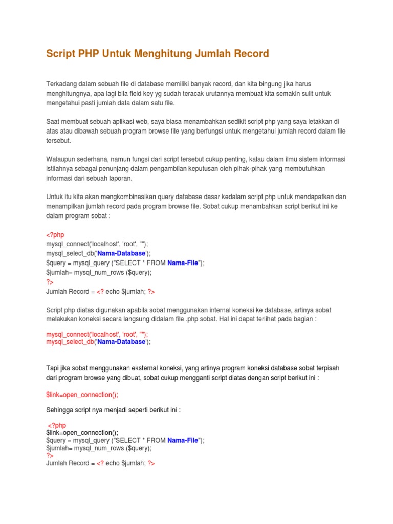 Script PHP Untuk Menghitung Jumlah Record | PDF