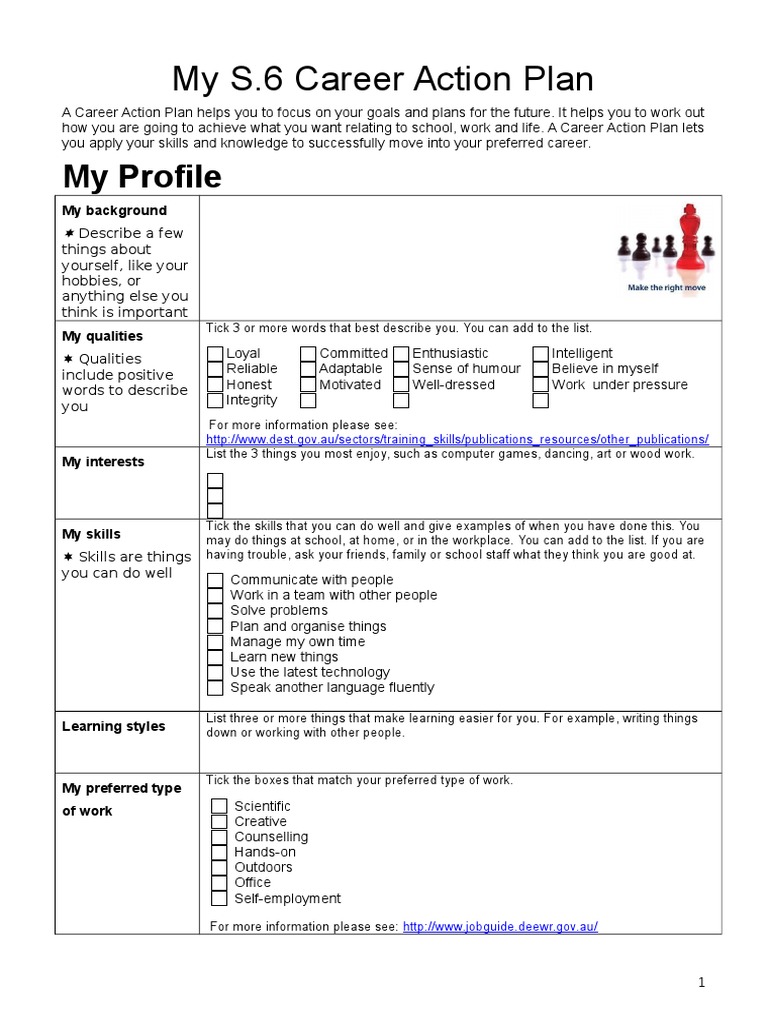 My S.6 Career Action Plan | PDF | Secondary School | Employment