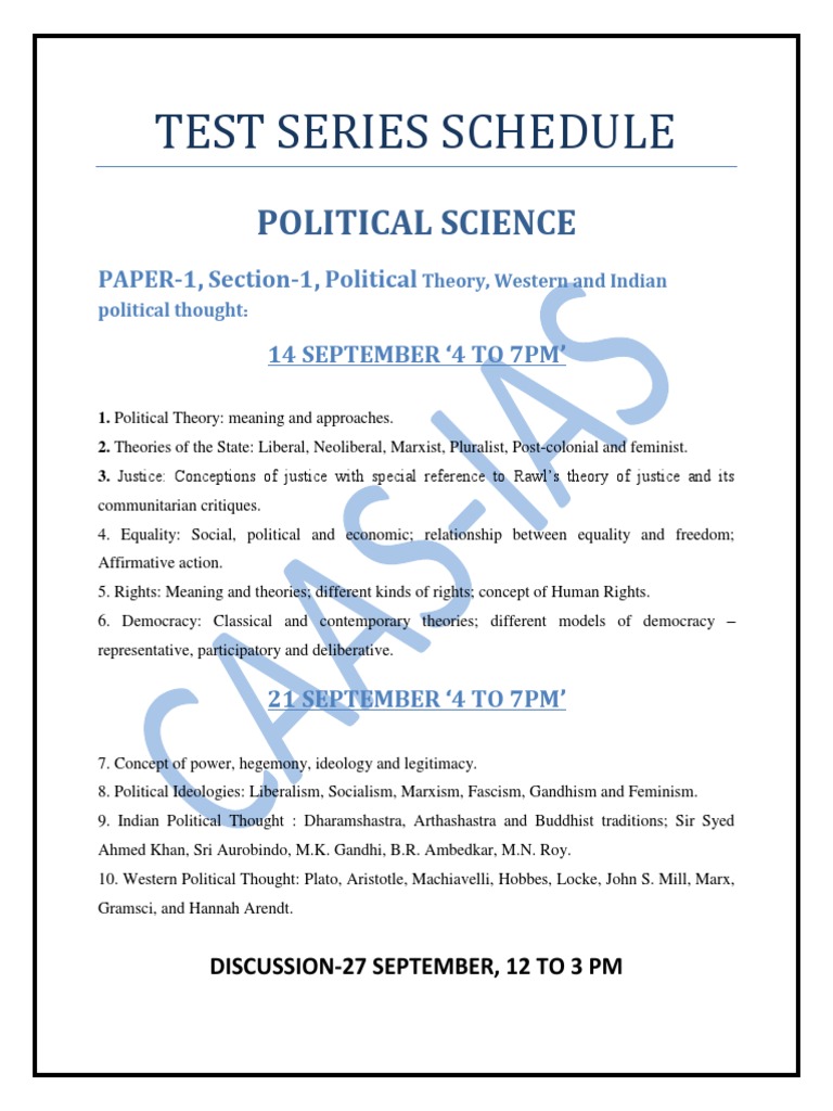 Comprehensive Political Science Test Series Schedule: Detailed Overview ...