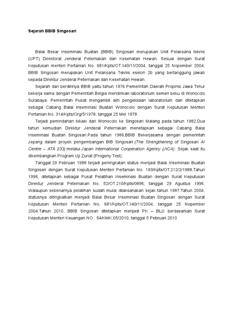 Sejarah BBIB Singosari | PDF