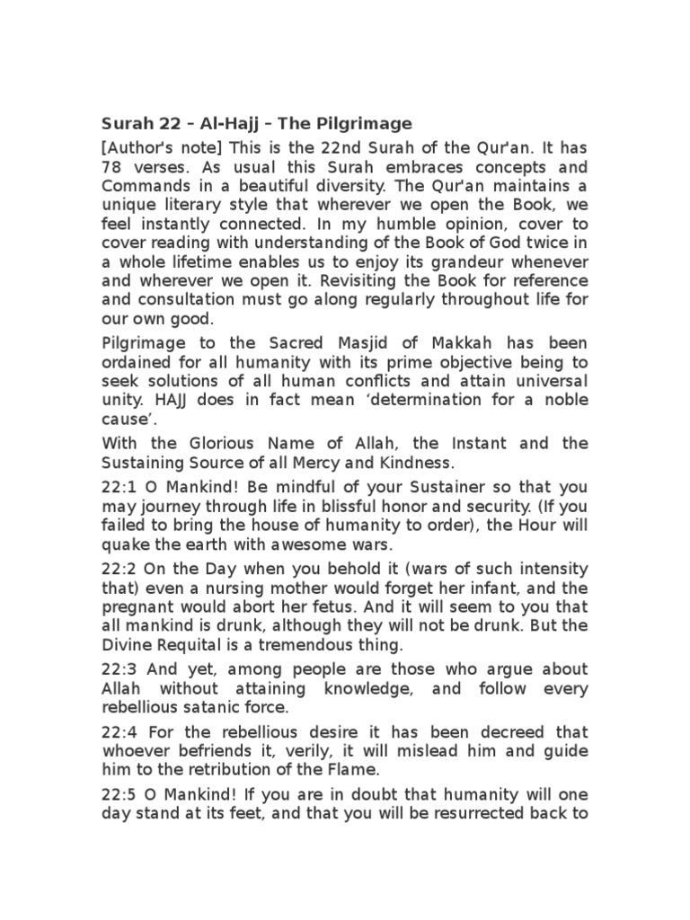 Surah 22 - Al-Hajj - The Pilgrimage | PDF | Surah | Quran