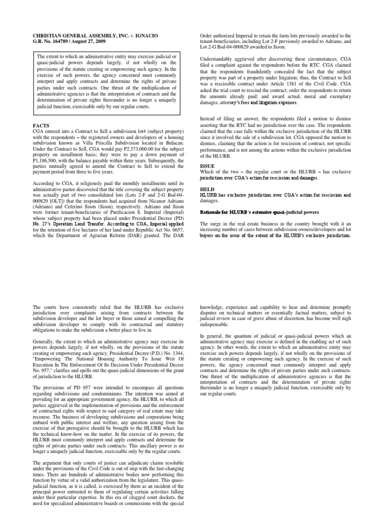 HLURB Jurisdiction in CGA v. Ignacio Case | PDF | Jurisdiction | Lawsuit