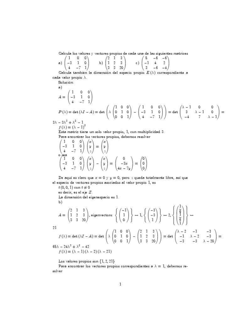 Valores y Vectores Propios de Varias Matrices 3x3 | PDF | Valores propios y vectores propios ...