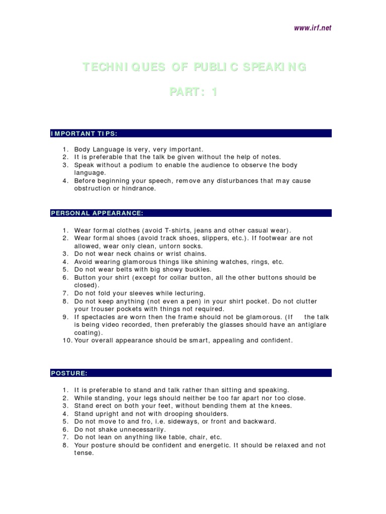 Techniques of Giving Speech & Presentations | PDF | Gesture | Clothing