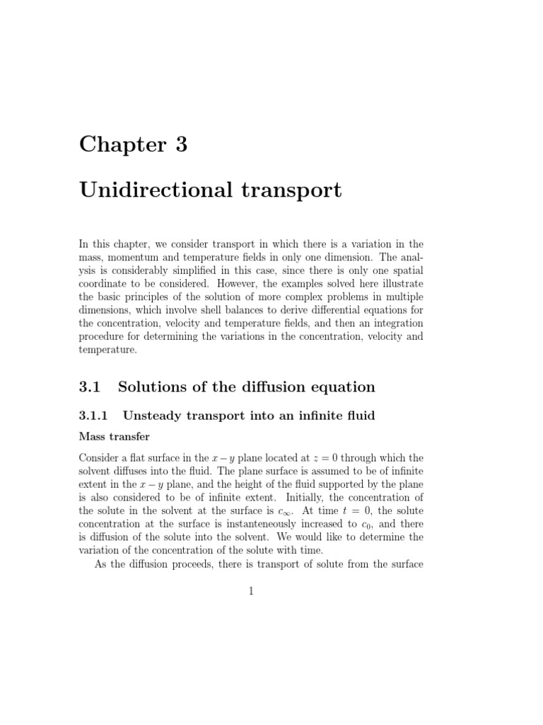 Unidirectional Transport: 3.1 Solutions of The Diffusion Equation | PDF ...