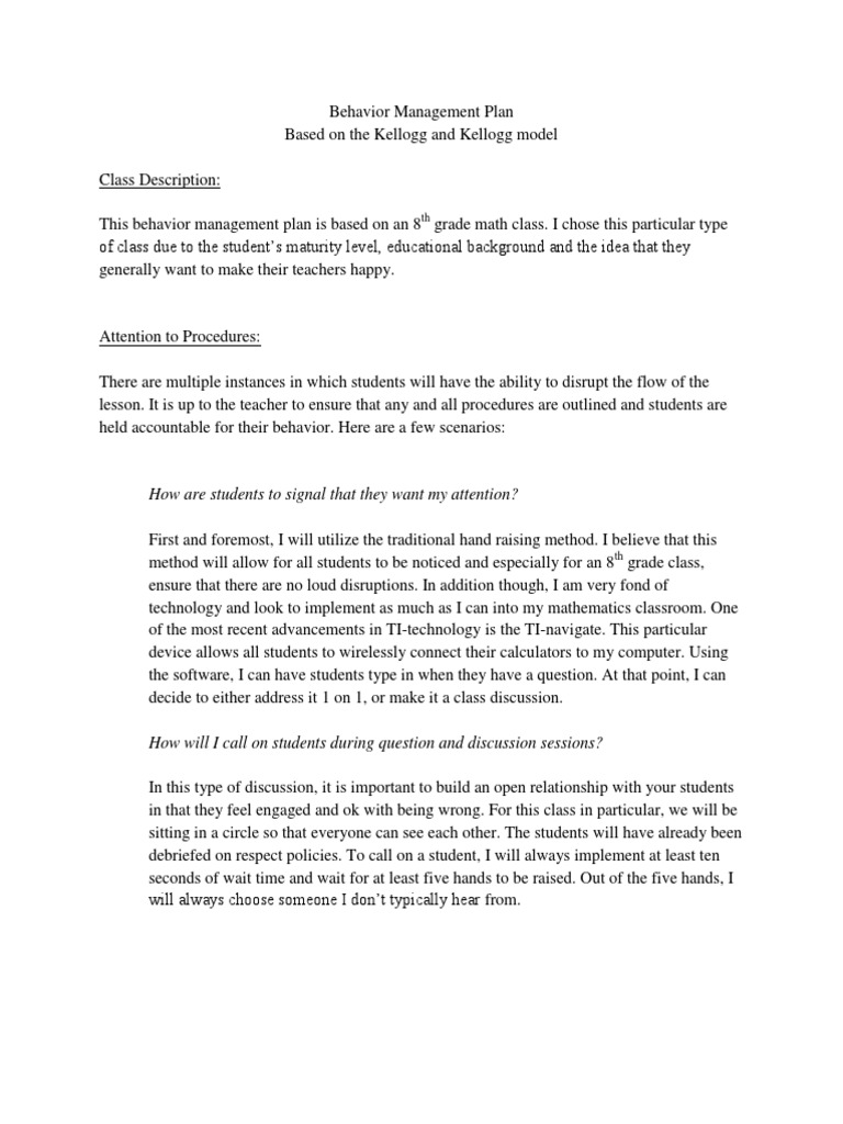 Behavior Management Planscribd | PDF | Classroom | Homework