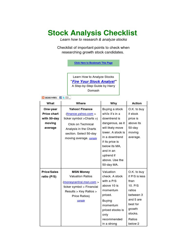Stock Analysis Checklist | PDF | Stocks | Revenue