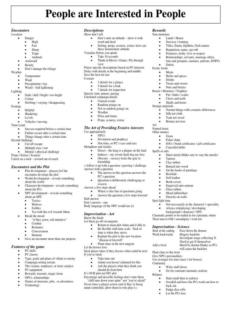 DM GM Improv Cheat Sheet | Download Free PDF | Valley | Stream