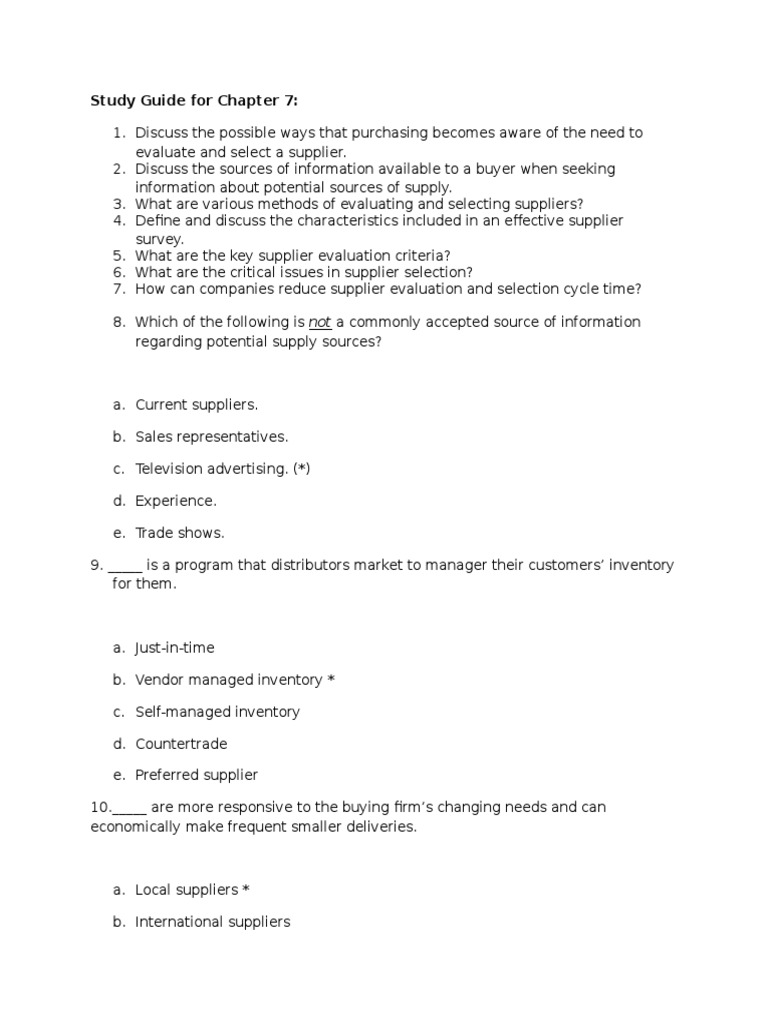 Study Guide For Chapter 7 | PDF | Supply Chain | Inventory