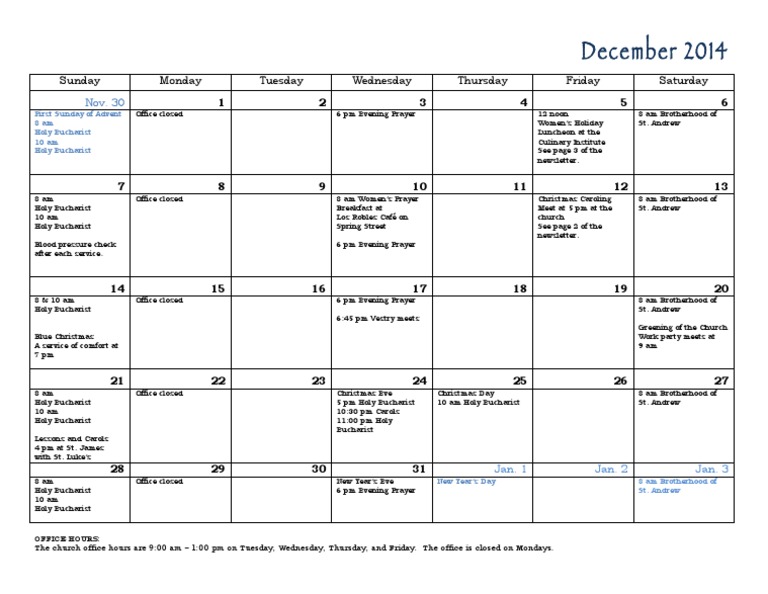 December 2014 Church Calendar | PDF | Cooking, Food & Wine | Religion ...