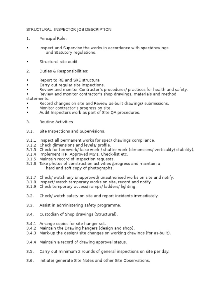 Structural Inspector Job Description | PDF