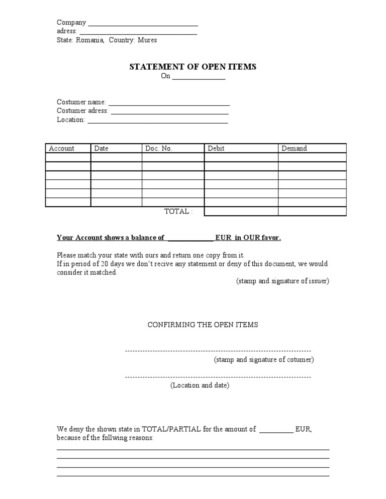 Statement of Open Items | PDF