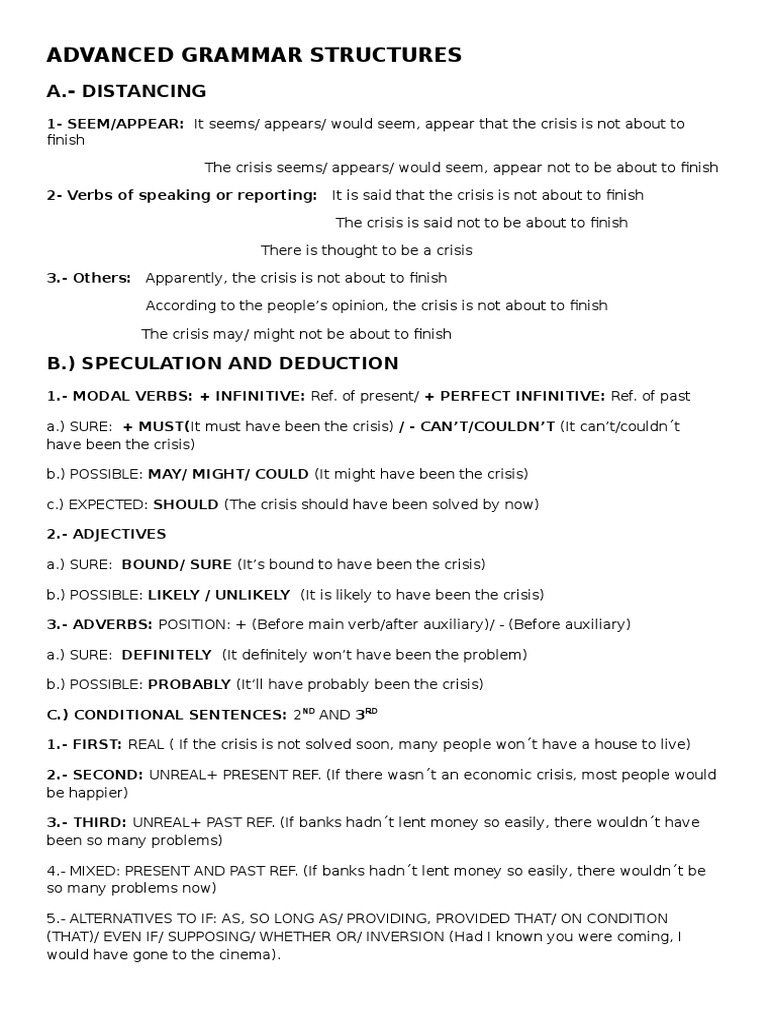 Advanced Grammar Structures | PDF | Verb | Ellipsis
