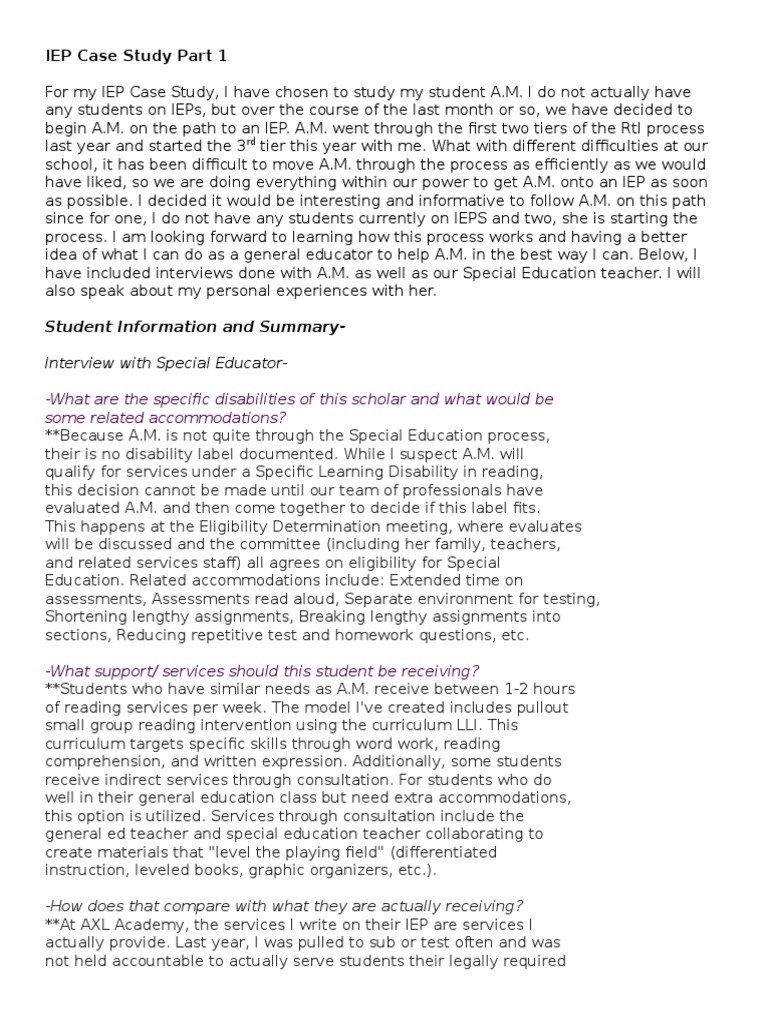 IEP Case Study: A.M.'s Journey | PDF | Individualized Education Program ...